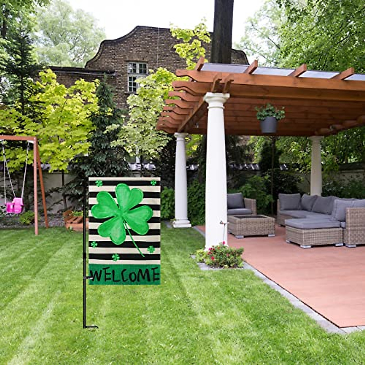 St Patricks Day Garden Flag, St Patricks Day Flag Double Sided Lucky Clover Garden Flag Shamrock St Patricks Day Yard Flag, Holiday Yard Outdoor Flag 12×18 Inch