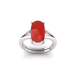 LMDPRAJAPATIS 10.50 Carat Natural Red Coral Moonga Capsul Astrological Purpose adjustable Ring Metal 925 Sterling Pure Silver With Lab Certificate