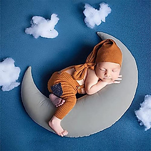 Yarstar 1+4pcs Newborn Photography Pillow Set Newborn Posing Photography Prop Moon Star Baby Picture Prop Newborn Photo Props for Babies Newborn Photography Props Baby Moon Nursery Pillow (C-Grey)