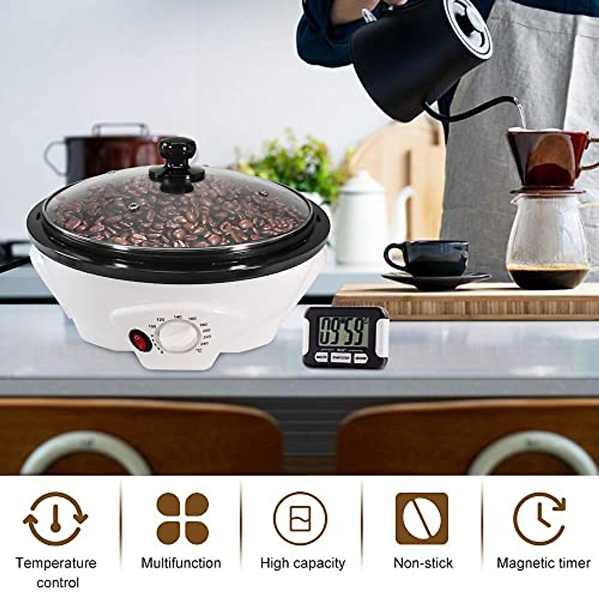 Household Coffee Roasters Machine Electric Coffee Beans Roaster for Cafe Shop Home Use 500g/1.1lb (Upgrade 110V-120V)
