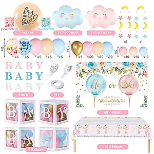 DoreenBow Baby Boxes Gender Reveal Balloon Decorations Kit Pink and Blue Balloons Arch Kit 4Pcs Baby Box with Letters(BABY) for Baby Shower Birthday Decor Gender Reveal Party Decor Supplies