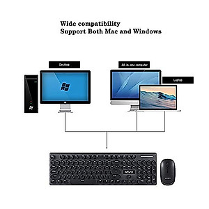 CORN Technology N520 Ergonomic Design, Retro Chiclet Round Keycaps, 2.4GHz Wireless Connectivity Silent Typing Keyboard and 1600DPI Mouse Combo for Office and Game (Blue)
