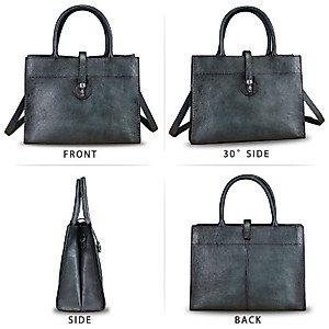 Genuine Leather Top Handle Handbag Purse for Women Vintage Over the Shoulder Bag Handmade Crossbody Satchel Tote (Grey)