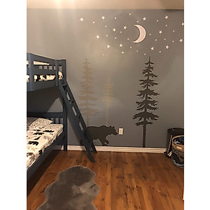 N.SunForest Nursery Wall Decals Pine Tree Stickers with Large Bear Removable Wall Mural Stickers Nursery Tree Art Nature Decals for Kid's Room Bedroom Home Decoration