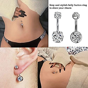 AUXHCYL 8PCS Belly Button Ring,Belly Rings for women Stainless Steel Belly Button Ring Surgical Steel Belly Piercing Silver Dangle Belly Button Rings