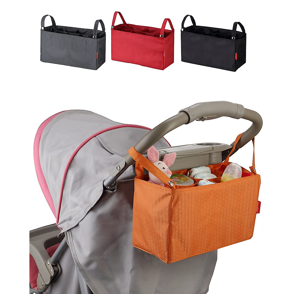 Multifunctional Purse Organizer Insert Liner Stroller Caddy, Universal Fit 7 Slots Stroller Bag Caddy Organizer Console Diaper Storage Accessory Bag(Black)