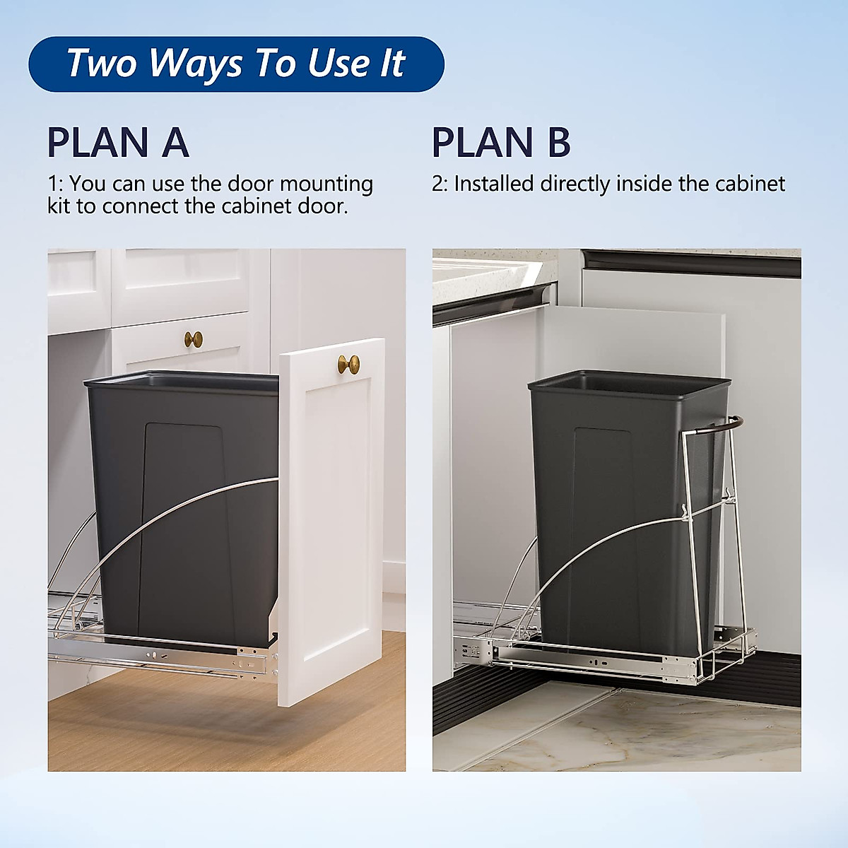 Insputer Pull Out Trash Can Under Cabinet, Under Sink Trash Can with Door Mounting Kit, Requires 14" W X 18" D Cabinet, Slide Out Garbage Can Shelf, Waste Bin Not Included