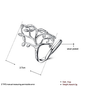 Sterling Silver Plated Ring Women's Tree Of Life Adjustable Size B542