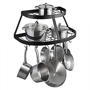 KES 27.5-Inch Pot Rack Wall Mounted, 2-Tier Hanging Pot Rack for Pots and Pans Storage, Classic Semi-Circle Design, Black, KUR502S70B-BK