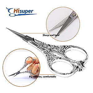 Hisuper 4.5 inch Silver Sewing Embroidery Scissors with Leather Scissors Cover Small Sharp Utility Craft Scissor for Embroidery Crafting Art Work Needlework DIY Tool