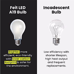 Feit Electric A19 LED Light Bulbs, 100W Equivalent, Dimmable, E26 Standard Base, 90 CRI, 1600 Lumens, 2700K Soft White, 13 Years Lifetime, Frosted White LED Bulbs, Damp Rated, 2 Pack, A100/927CA/FIL/2