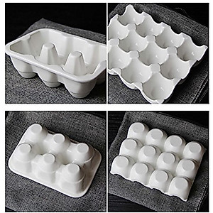 Leoyoubei Pretty Ceramic Egg Plate,7.5X5.5X1.5 Kitchen Restaurant Fridge Storage and Cookable Egg Porcelain Decorative Crate White (12 Cups Egg Holder)