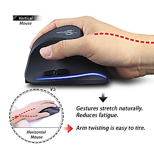 Attoe Vertical Mouse Wireless, Right Handed 2.4GHz Wireless Ergonomic Rechargeable Vertical Mouse with 3 Adjustable DPI 1000/1600/2400, 6 Buttons,Compatible with PC, Desktop,Mac (Black)