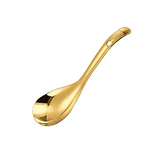 9 Inch Gold Stainless Steel Rice Spoon Paddle, Metal Rice Spatula Scoop, Non-Stick Rice Cooker Spoon, Soup Ladle Rice Scooper Spoons for Serving Cooking Kitchen Utensil