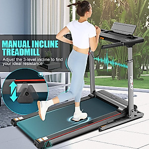 Folding Treadmill with Desk & Adjustable Height, 300 LBS Weight Capacity, Heavy-Duty Treadmill with Incline, Bluetooth Speaker & App Control, Electric Walking Machine Running Treadmill for Home