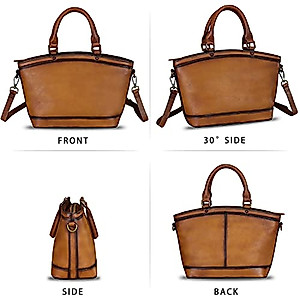 Genuine Leather Handbags for Women Satchel Top Handle Bags Handmade Vintage Crossbody Handbags Retro Tote Purse (Brown)