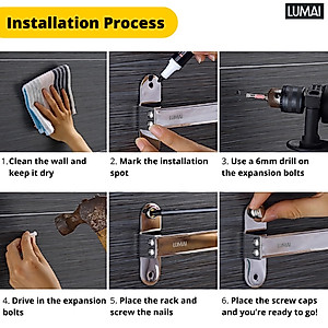 LUMAI Kitchen Rail with Hooks (10 hooks): Utensil Rack, Kitchen Utensil Hanger, Pot and Pan Hanging Rack, Pot Hangers for Kitchen, Pot Rack Wall Mounted, Pot Rack Hanging, Pan Hanger, Wall Pot Rack