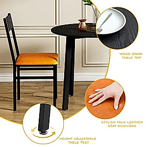 HOMOOI 3 Piece Dining Room Table Set for 2, Round Kitchen Table Dinette Sets with 2 Cushioned Chairs for Apartment, Small Space, Espresso and Brown