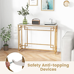 Giantex 43.5-Inch Console Tables for Entryway - Foyer Table with Adjustable Foot Pads, Golden Metal Frame, Faux Marble Top, Modern Long Sofa Table, Narrow Hallway Table for Living Room, Entry Table