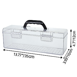 Ganydet Clear Storage Box with handle, 13.77'' × 3.93'' × 4.7'' Small Tool Box Multipurpose Plastic Portable Container Plastic Storage Container Box with Handle Card Storage Box,Clear