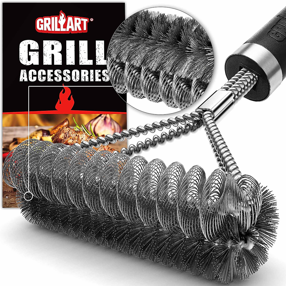 GRILLART Grill Brush Bristle Free & Wire Combined BBQ Brush - Safe & Efficient Grill Cleaning Brush- 17" Grill Cleaner Brush for Gas /Porcelain/Charbroil Grates - BBQ Accessories Gifts for Men