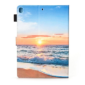 UUcovers for Apple iPad 9th/8th/7th Generation Case 10.2 inch (2021/2020/2019) with Pencil Holder Pockets [Auto Wake/Sleep] PU Leather Smart Folio Stand Wallet TPU Shockproof Cover, Beach Sunrise