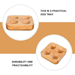 Cabilock Wood Egg Holder Egg Tray 4 Holes Egg Plate Egg Display Stand Storage Containers Rack Egg Decorating Kit for Tabletop Refrigerator