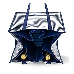 Kate Spade New York Reusable Shopping Bag, Grocery Tote with Shoulder Straps, Large Collapsible Tote, Navy Painted Stripe