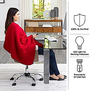 Stalwart Heated Blanket 2-Pack - USB-Powered Sherpa Throw Blankets for Travel, Home, Office, or Camping - Winter Car Accessories (Red Wine)