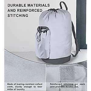 VividPaw Laundry Bag Extra Large Heavy Duty, Laundry Backpack for College students, Travel Laundry Bags with Adjustable Strap, Pockets and Handle, Dirty Clothes Hamper, College Dorm Room Essentials (Grey)