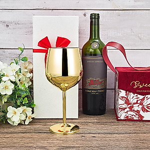 Set of 6 18 oz Stemmed Stainless Steel Wine Glass Unbreakable Wine Glasses Drinking Glasses Wine Goblet Metallic Goblets for Outdoor Events Party Beach Pool Travel Wedding Anniversary (Gold)