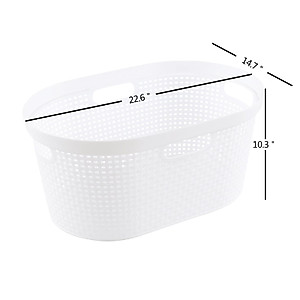 Haodehen Set of 4 Laundry Baskets, 40 L Plastic Storage Hamper with Cut-Out Handles, White