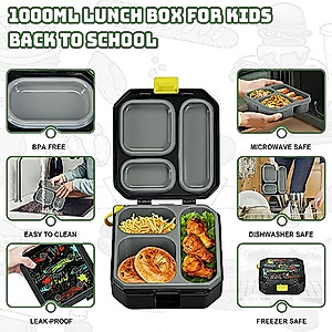 Itslife Bento Lunch Box for Kids, 3-5 Compartment with Leak Proof, 35oz Lunch Containers for Toddler, Dishwasher Safe, BPA Free, Ideal Portion 10 Designs for Kids School Gift (Sports Car