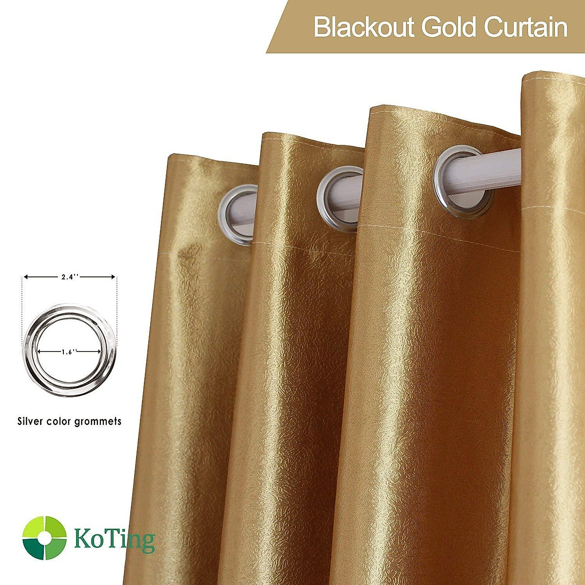 KoTing Gorgeous Solid Blackout Golden Curtain Drape for Bedroom 1 Panel Grommet Top (1Panel 50Wx84 L)