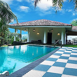 12PCS Interlocking Soft PVC Floor Tiles, No-Slip Pool Shower Bathroom Kitchen Mat with Drain Hole 11.75'' x 11.75'' Decking Tiles Outdoor and Indoor