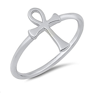 Simple High Polish Ankh Cross Loop Ring New .925 Sterling Silver Band Size 7