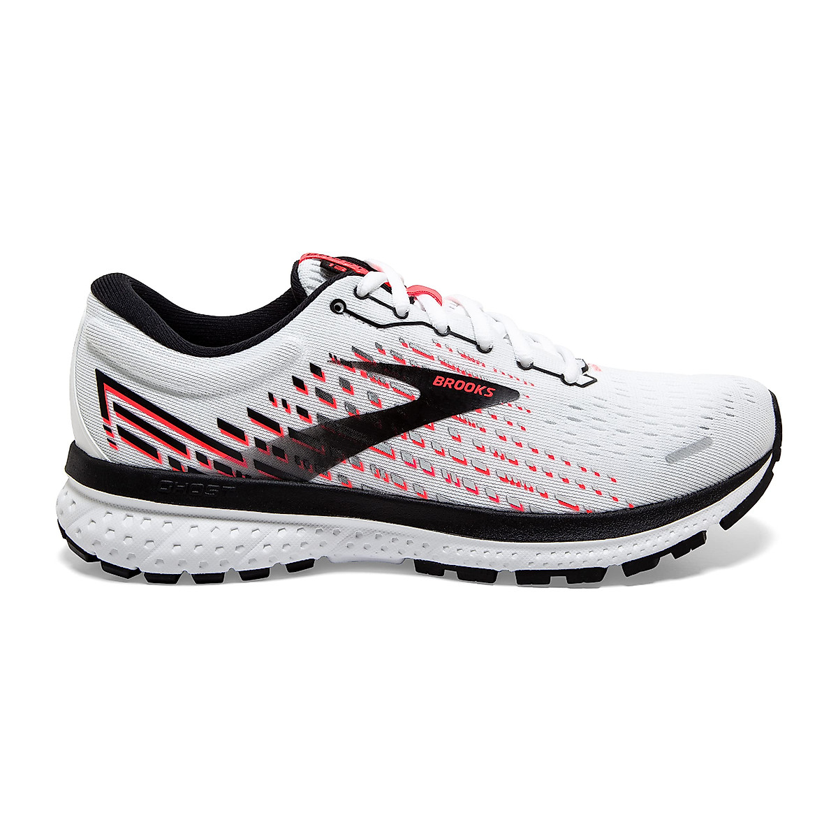 Brooks Women's Ghost 13 Running Shoe - White/Pink/Black - 11.5 Medium