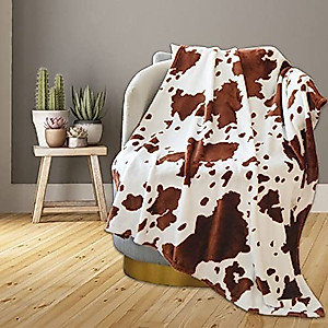 Rezutan Cow Throw Blanket Brown and White Cow Print Blanket for Sofa Couch Bed Warm Fleece Flannel Plush Blanket Cow Throw Blanket CampingTravel Cow Bedding Baby Boys Girls Adults Gift 50x60 inch