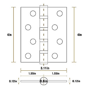 4 Inch Matt Black Door Hinges，4”×3” Stainless Steel Door Hinge，Hinge Bearing Diameter 0.6inch, Thickness 0.12inch, Single Piece Weight 0.65 Pounds，3 Pack