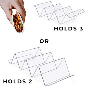 Unique Plus Acrylic Taco Holder Stands Set of 4 Clear Stand Tray Serving Plates Each Rack Holds 3 Tacos Modern Lucite Holders Size 8.7 Inch x 2 for Kitchen Table Restaurant Party Decoration Food Safe