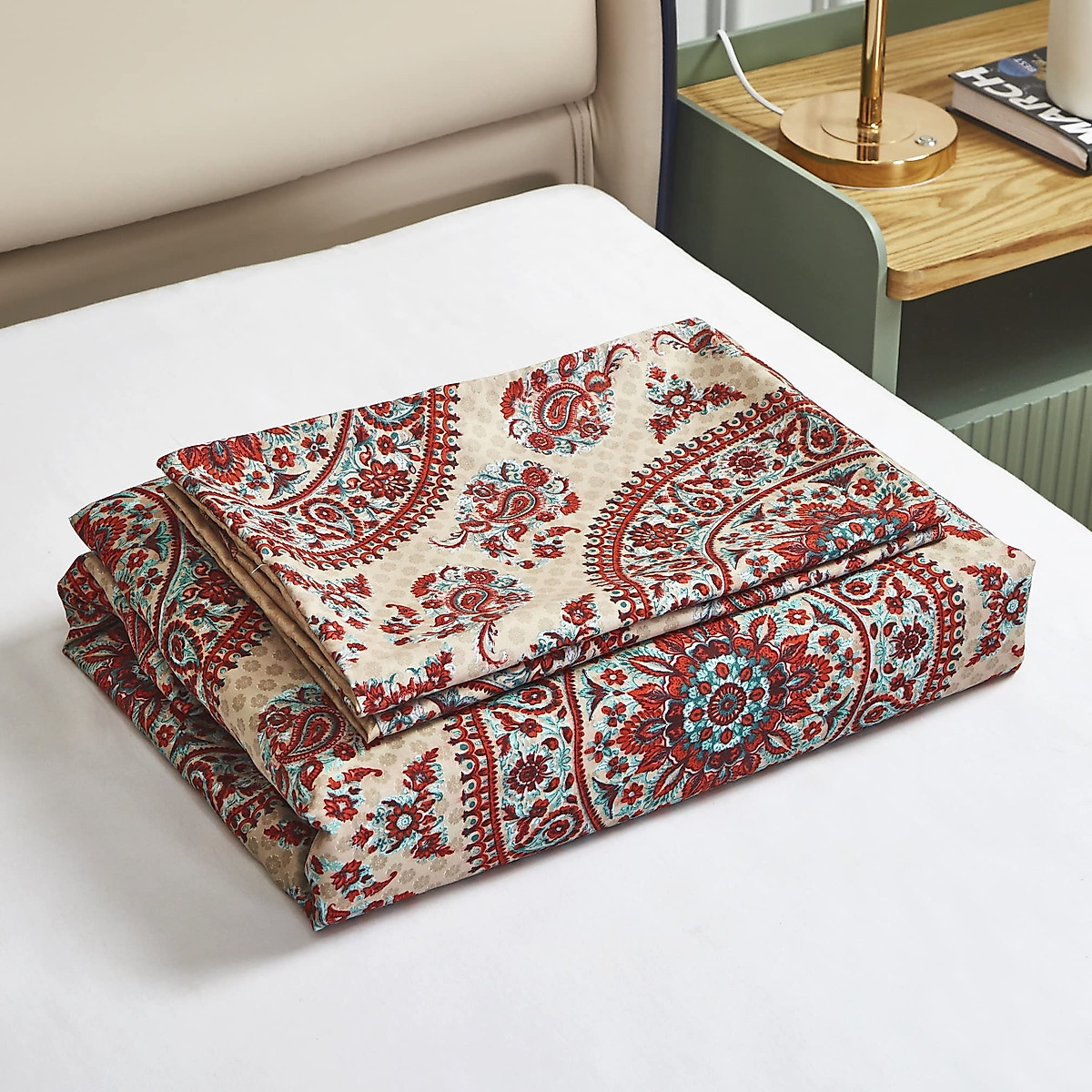 Tache Duvet Cover King Size Paisley Bohemian Boho Chic Medallion Mandala Boteh Reversible Duvet Cover, King