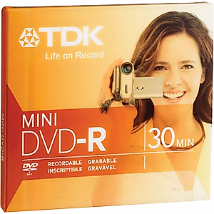 TDK Mini DVD-R Blank - 1.4 GB 30 Minute Camcorder Recording DVD 80mm