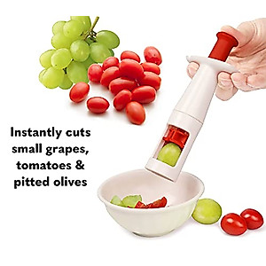 Klosom Grape Cutter for Kids - Cuts Small Grapes, Tomatoes, Pitted Olives Into 4 Pieces. Stainless Steel Blade, Easy to Clean with 2 Cleaning Brushes. Essential Kitchen Accessory