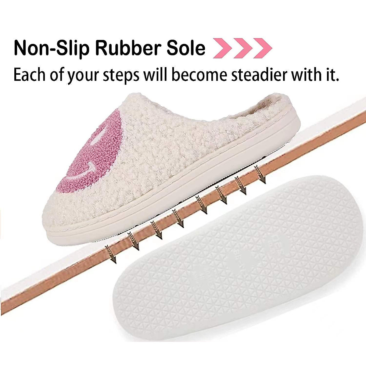 LEZIRTOI Retro Fuzzy Face Slippers for Women men， Womens Girls Cute Yellow the Lable Face House Slippers for Indoor Outdoor Pink/White/Black/Blue (pink.43/44)