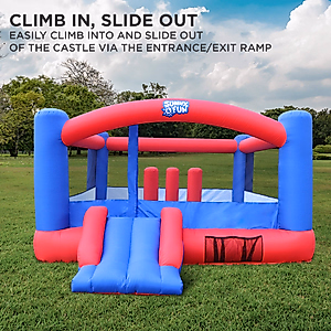 Sunny & Fun Inflatable Bounce House | Giant 12x10.5 Feet Blow-Up Jump Bouncy Castle for Kids with Air Blower, Stakes & Repair Kit | Easy Set Up for Hours of Backyard Play & Party Fun | Ages 3-10