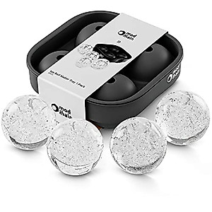 Mod And Main Ice Ball Maker Mold Makes 4 X 1.78" Ice Balls For Whiskey - Big Ice Cube Molds For Bourbon - Black Round Ice Cube Trays - Sphere Ice Cube Mold - Round Ice Cube Mold Ice Tray - 1pk