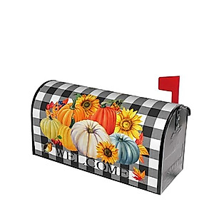 Fall Magnetic Mailbox Covers Standard Size 18 X 21 Welcome Pumpkin Sunflower Plaid Mailbox Cover Autumn Thanksgiving Decorations Mailbox Wrap Post Letter Box Covers Decor for Outdoor Home Garden