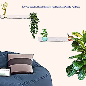 fuainuo Arc Shaped Design 5mm/Thickened Acrylic Floating Shelf 20 Inches Long Drilled or Without Drilling Wall Shelves, Modern Shelves for Wall Decor &Storage Set of 2 (B-Clear)