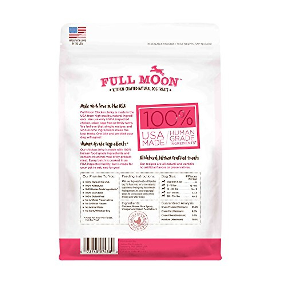 Full Moon All Natural Human Grade Dog Treats, Chicken Strips, 12.5 Ounce