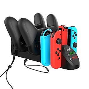 ECHZOVE Controller Charger for Nintendo Switch, Charger for 4 Switch Joy-Con Controllers, 2 Switch Pro controllers, 2 Joy-con Wrist Straps with USB 2.0 Ports(Not for PowerA Pro Controllers)